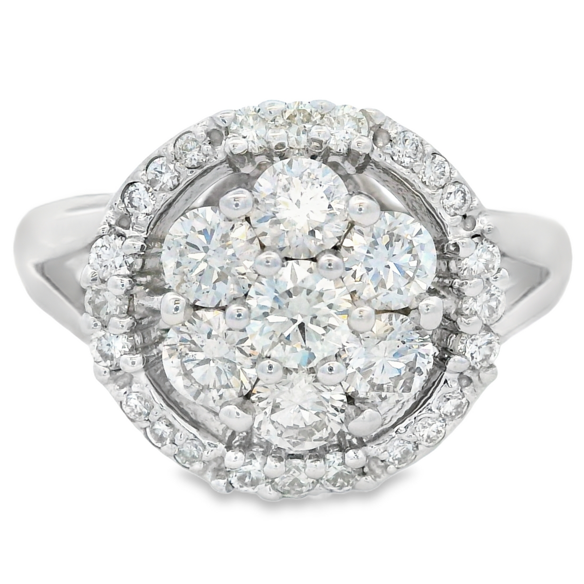14K White Gold 1.12 Carat Diamond Cluster Ring with Open Halo ...