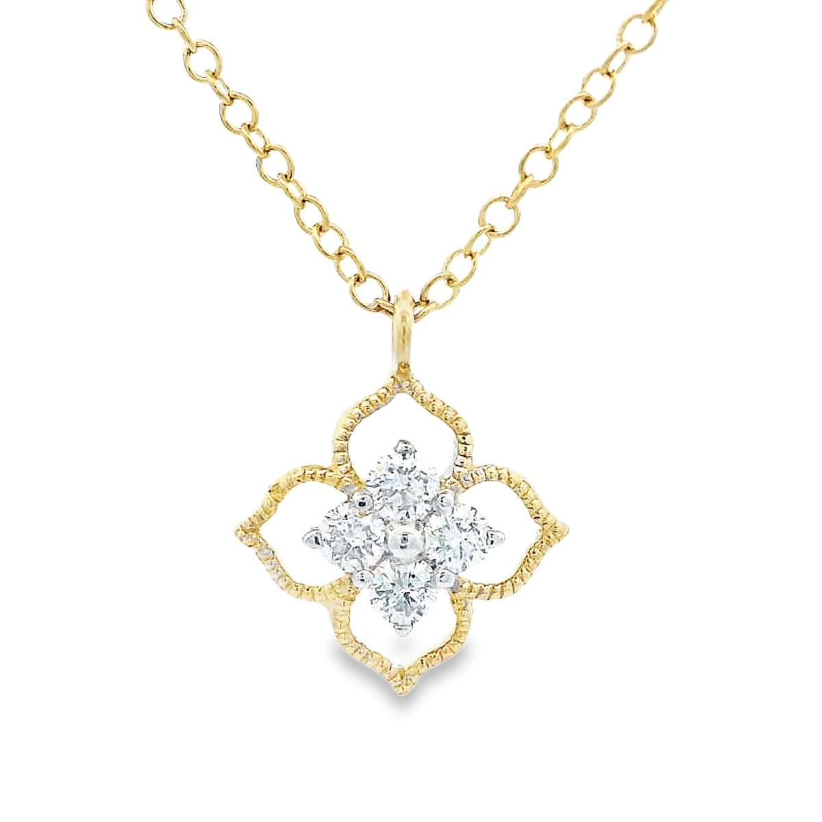 14K Yellow Gold 0.12 Carat Diamond Gabriel & Co. Floral Necklace - 15 ...
