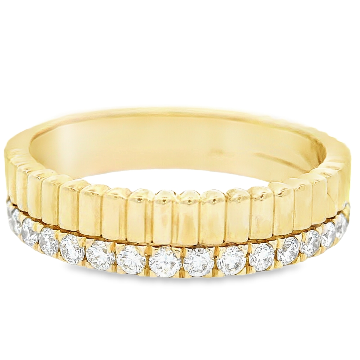 14K Yellow Gold Diamond Ribbed Band Ring – Goldstein's Jewelers